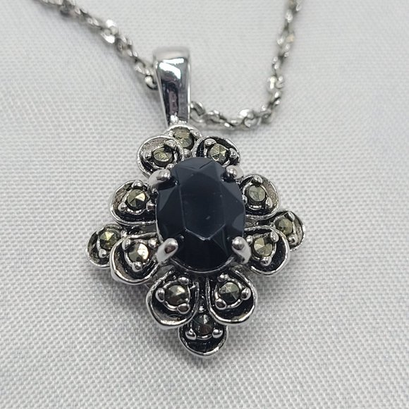 Jewelry | Nwot Necklace With With A Silver And Black Stone Pendant ...